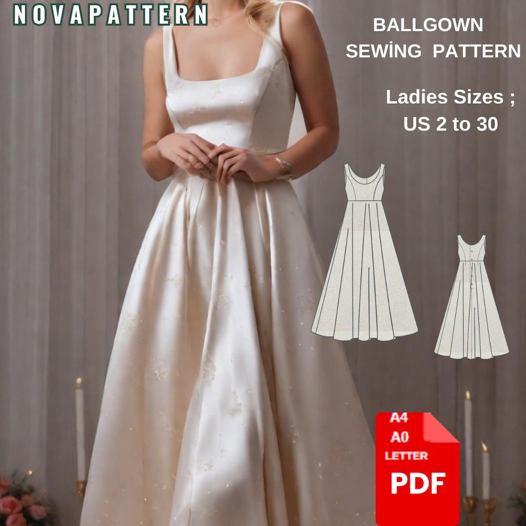 Ballgown Maxi Dress Sewing Pattern: US Size 2-30, XS-4XL (PDF Pattern ...