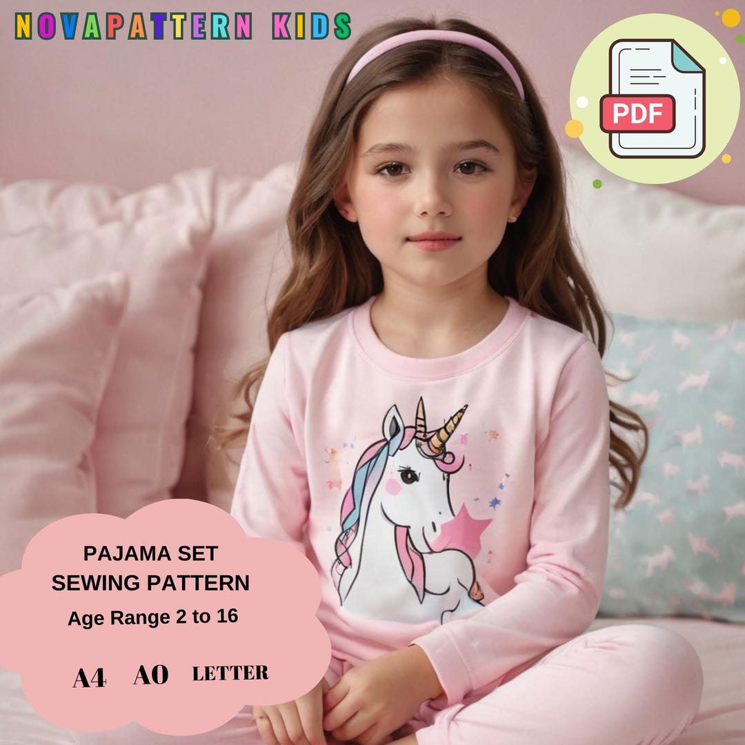 Kids Pajama Set Sewing Pattern, Long Sleeve Top and Pants PDF Pattern ...