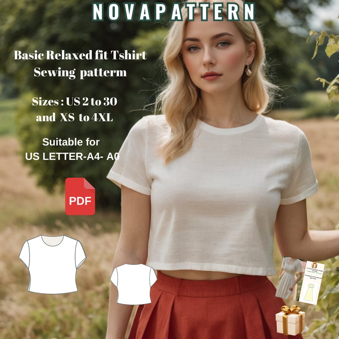 Women’s Basic T-shirt Sewing Pattern | Relaxed Fit Crop or Classic Tee ...