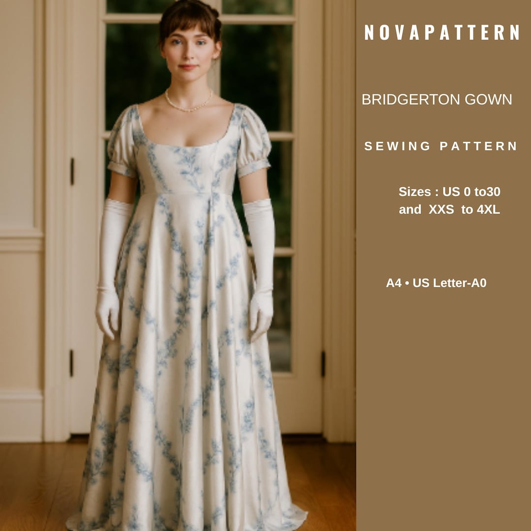 Regency Era Empire Waist Gown Sewing Pattern, Bridgerton Inspired Dress ...