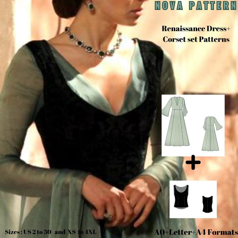 Renaissance Corset Dress Sewing Pattern | Medieval Layered Gown ...