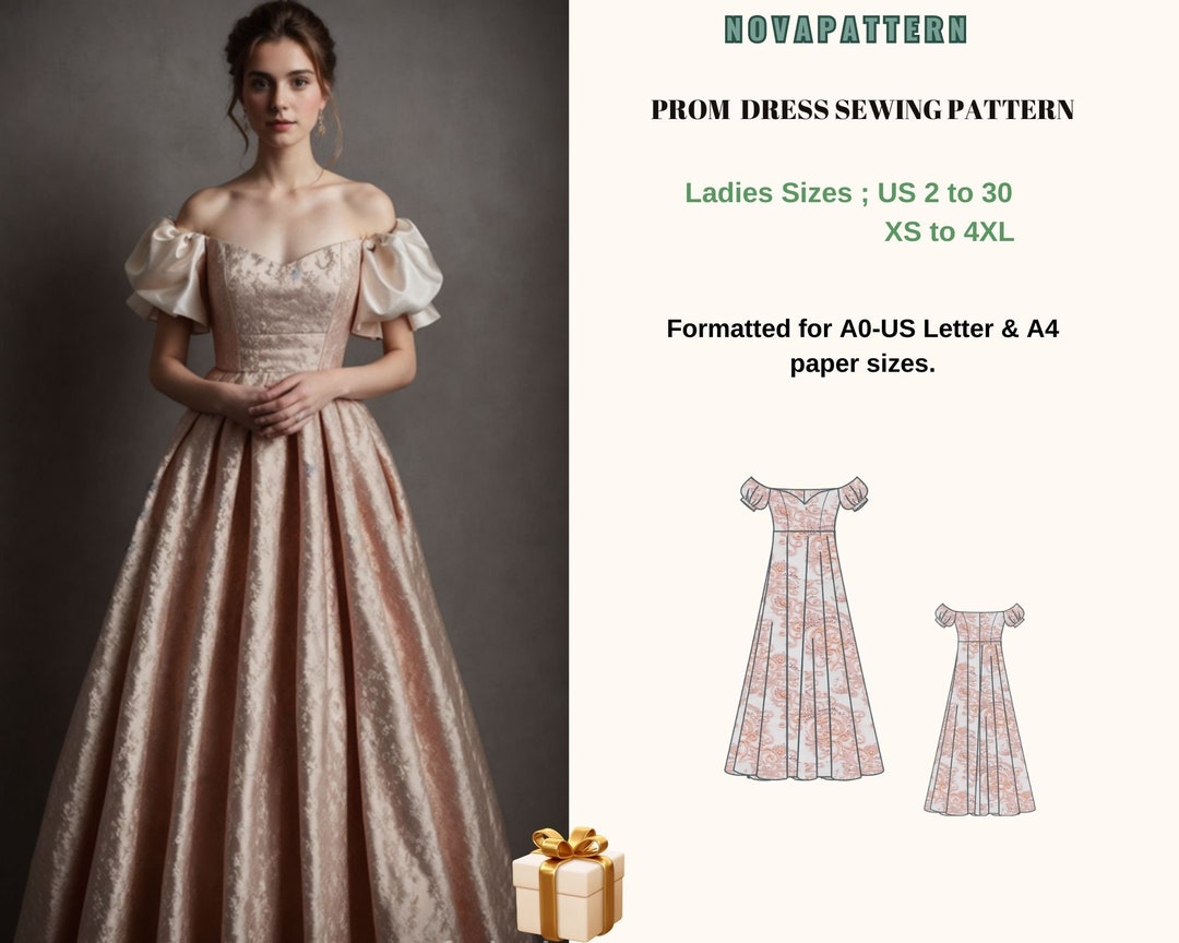 Prom Formal Maxi Dress Sewing Pattern,range of Size Options US 2 to 30 ...