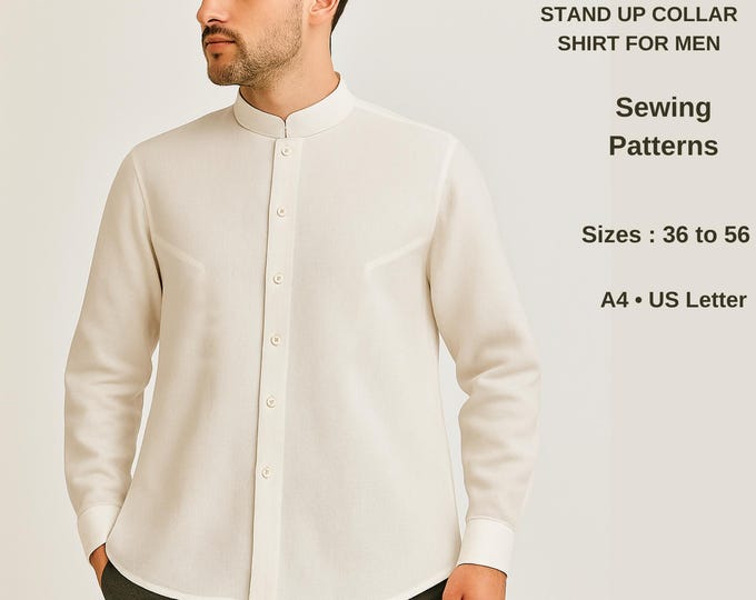 Men's Mandarin Collar Shirt Sewing Pattern, All Sizes Xs-xxxl (a4 & Ao ...