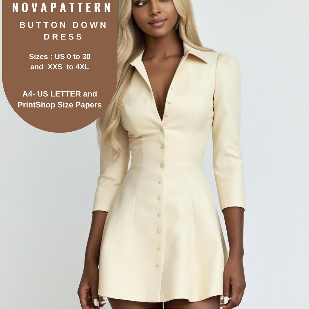 Button Down Dress Sewing Pattern | Long Sleeve Shirt Dress | Elegant ...