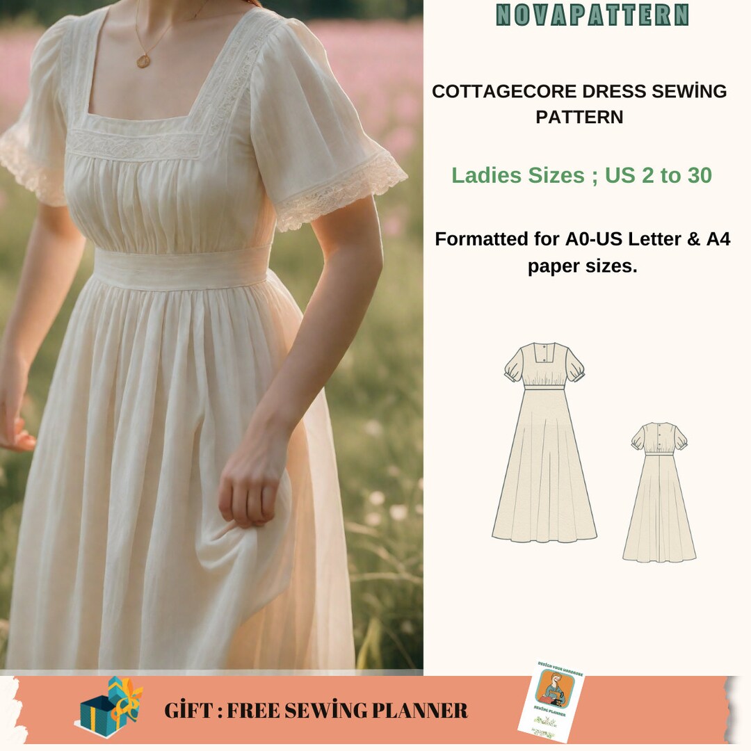 Fairy Cottagecore Dress Pattern,renaissance,regency,maxi Dress, A0-a4 ...