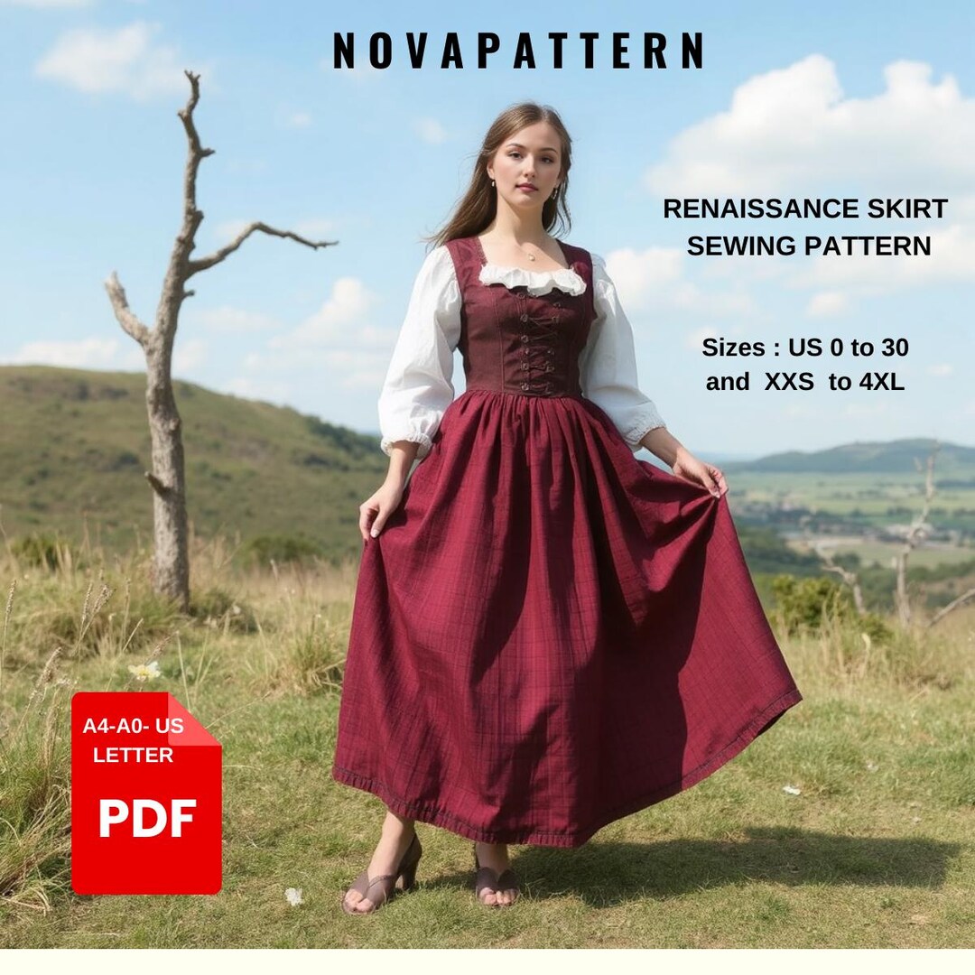 Renaissance Skirt Sewing Pattern | Historical Maxi Skirt for Women ...