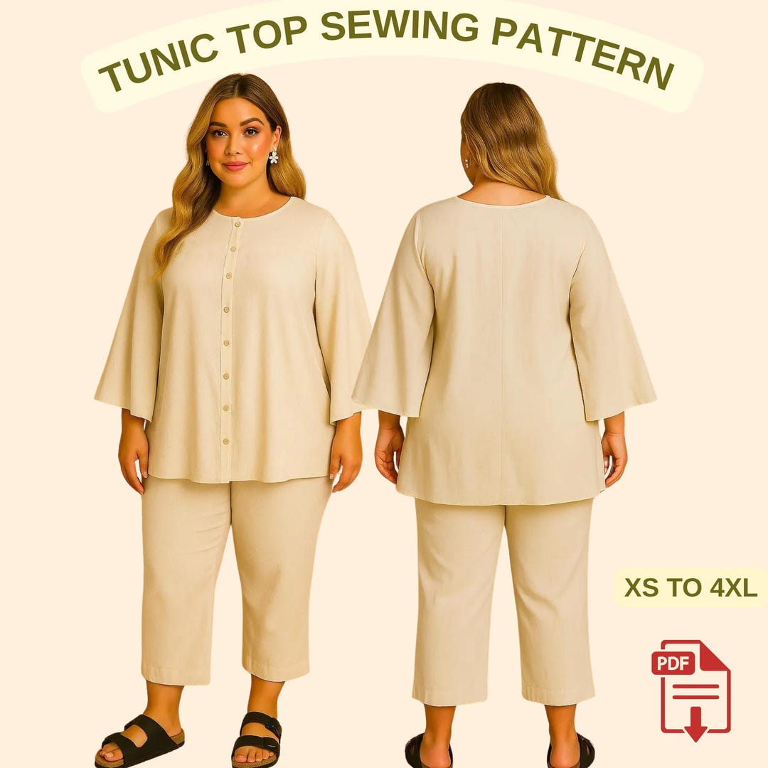 Tunic Top Sewing Pattern | Plus Size Blouse PDF | Loose Fit Linen Top ...
