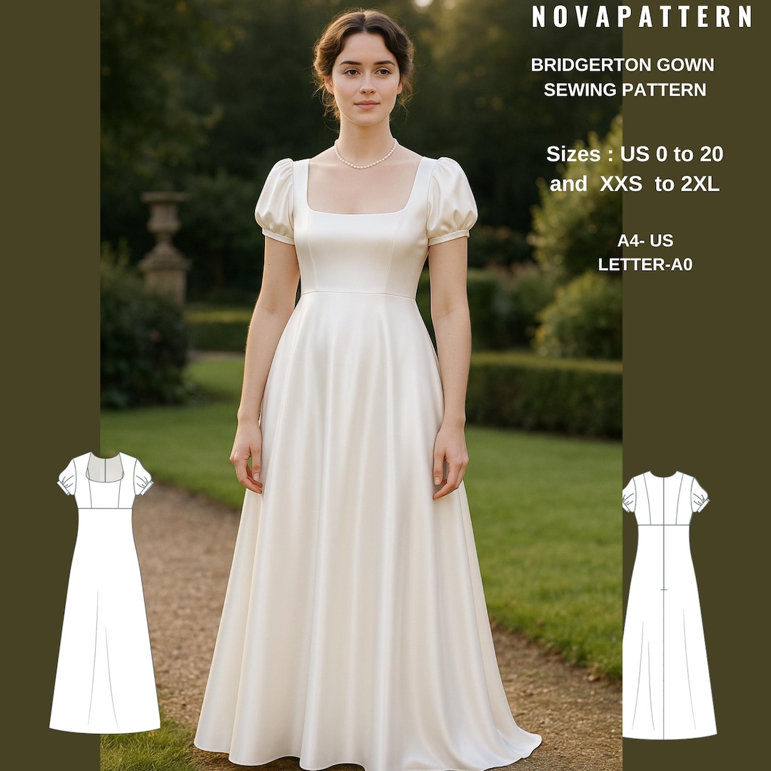 Regency Gown Sewing Pattern: Empire Waist, Ball Gown (A4, US Letter ...