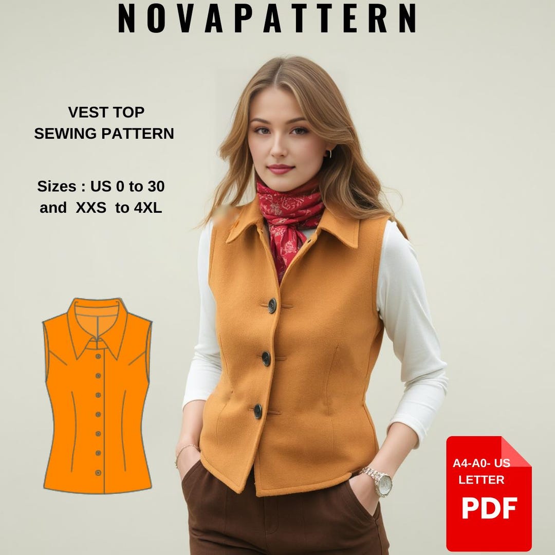 Women’s Vest Sewing Pattern | Button Front Waistcoat PDF | Sleeveless ...
