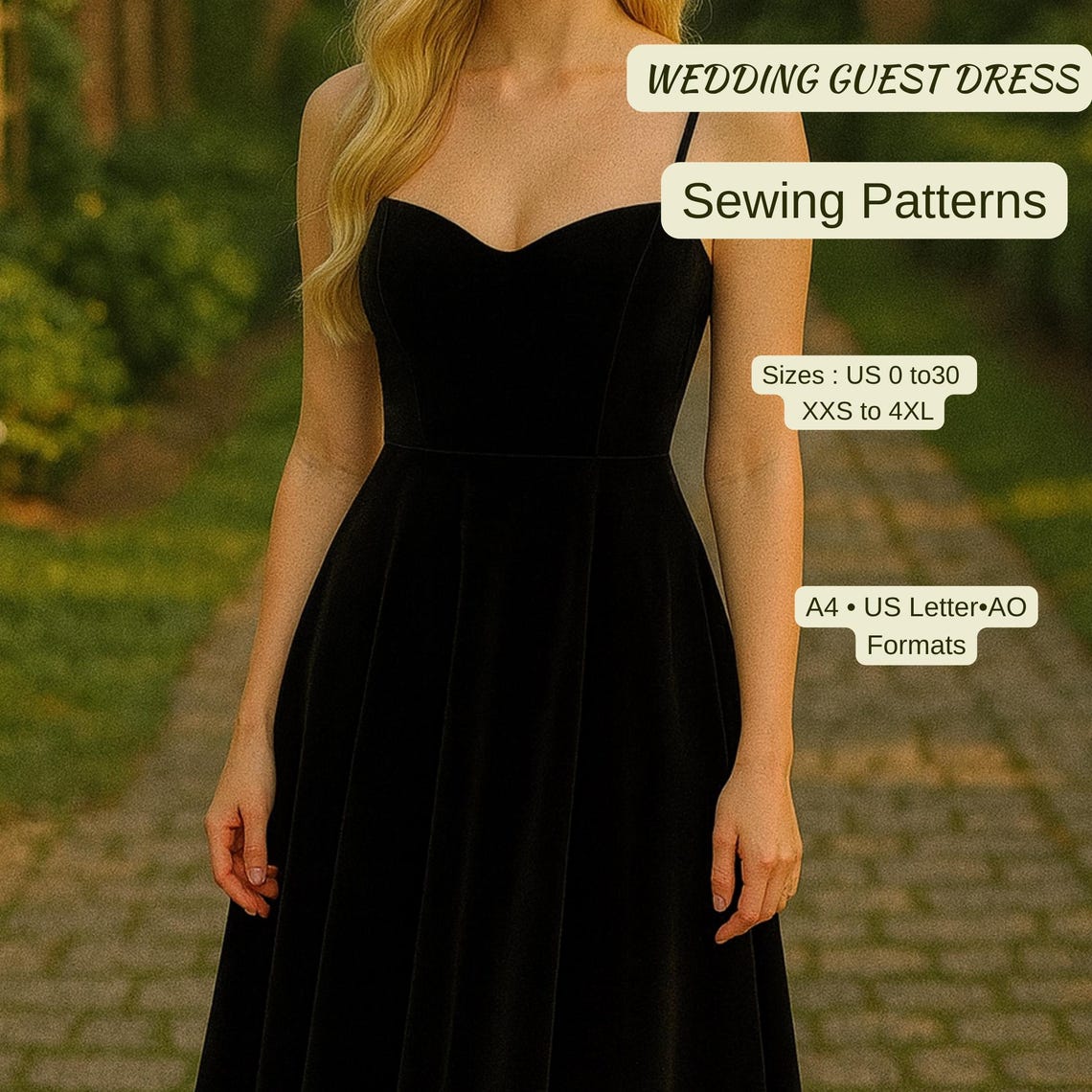 Black Velvet Dress Sewing Pattern | Elegant Fit and Flare Dress PDF ...