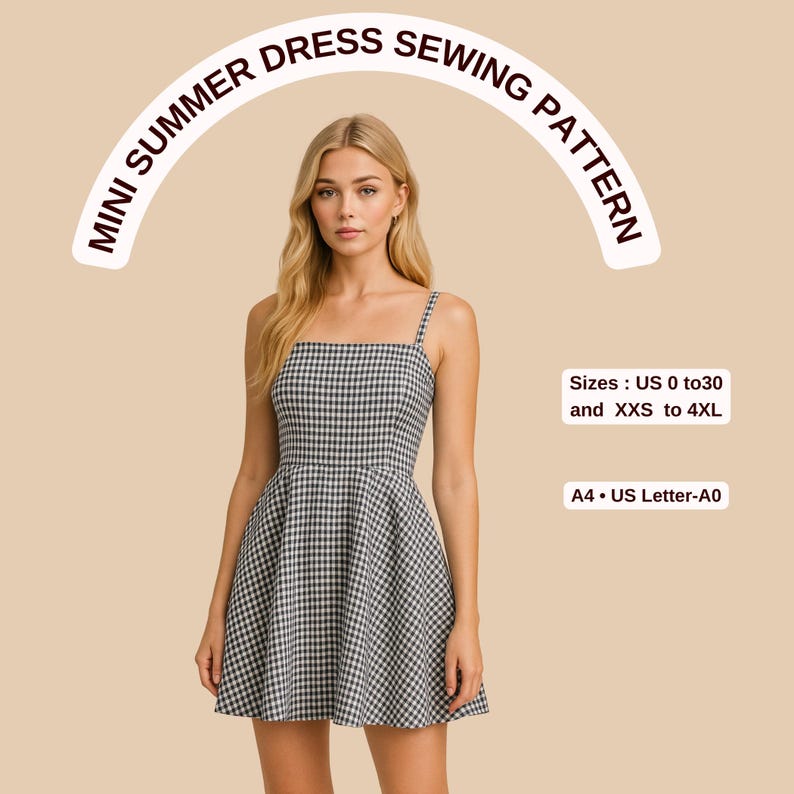 Spaghetti Strap Mini Dress Sewing Pattern, Fit Flare Summer PDF (US 2 ...