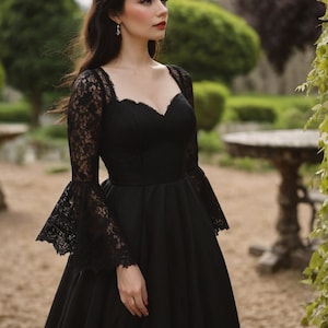 Gothic Dress Sewing Pattern | Lace Sleeve Black Gown | Dark Romantic ...