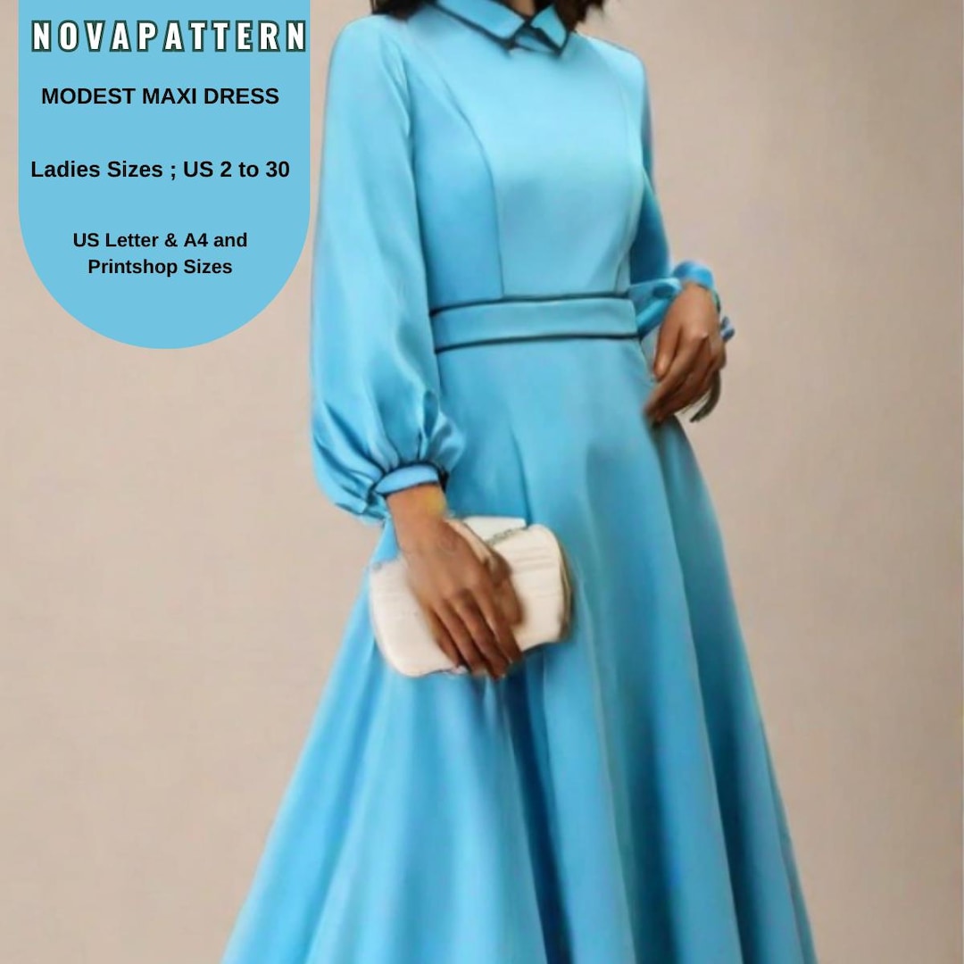Modest Maxi Dress Bishop Long Sleeve Pattern|renaissance,medieval Dress ...