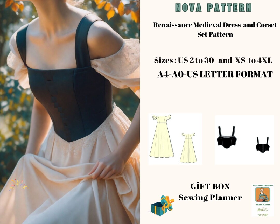 Renaissance Regency Cosplay Dress Pattern and Corset,fantasy Dress ...