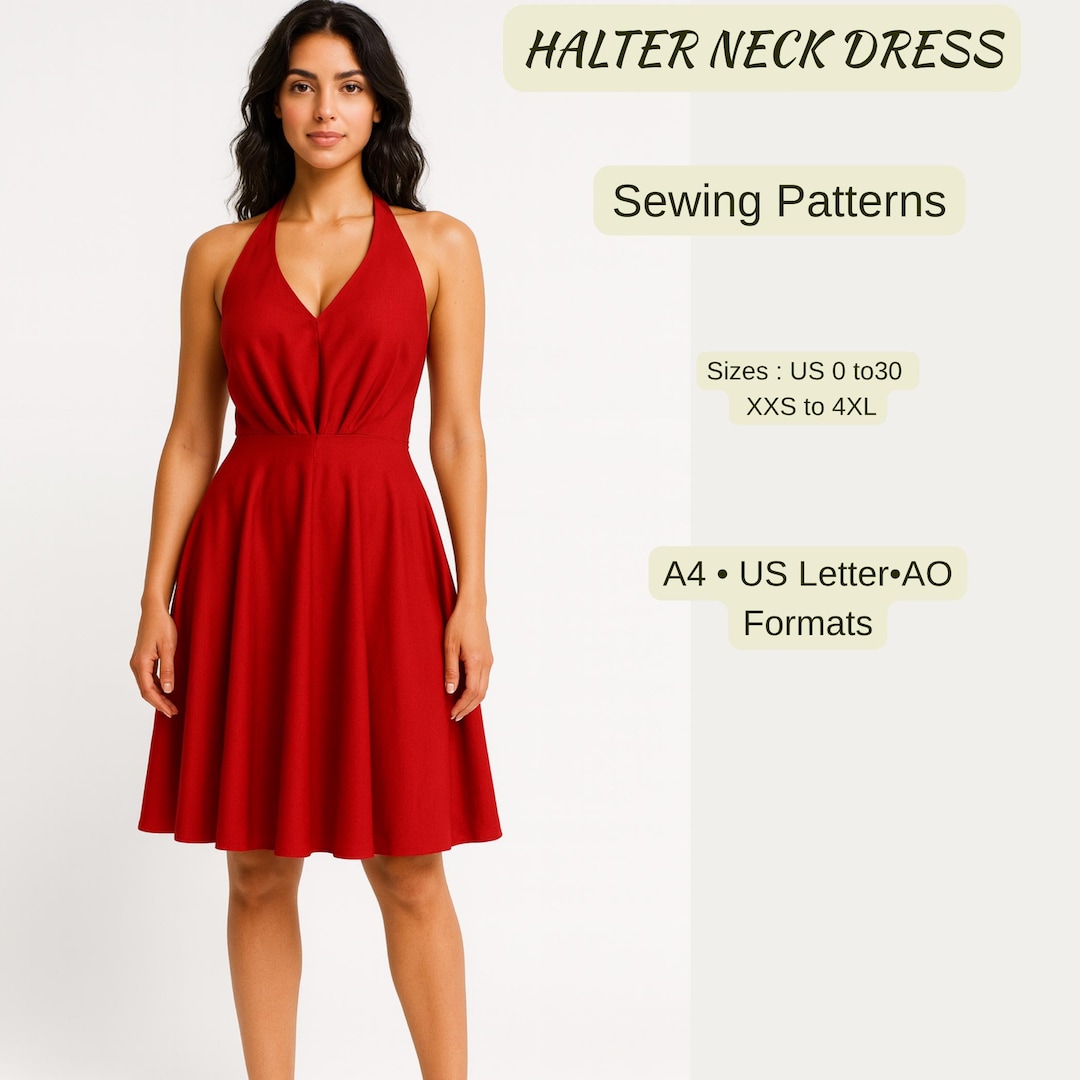 Halter Neck Dress Sewing Pattern | Open Back Summer Dress | Fit and ...