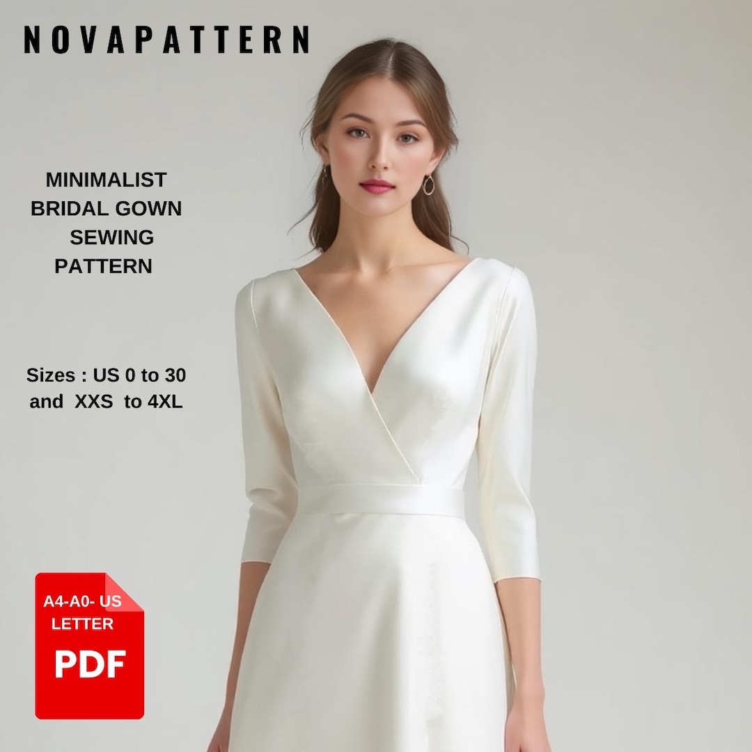 Minimalist Bridal Gown Sewing Pattern | Elegant Wedding Dress PDF ...
