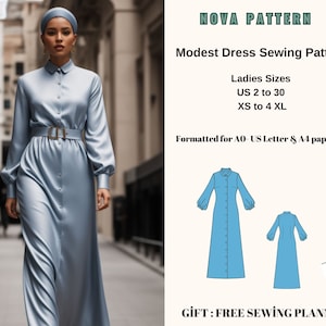 Modest Maxi Dress Bishop Long Sleeve Pattern|renaissance,medieval Dress ...