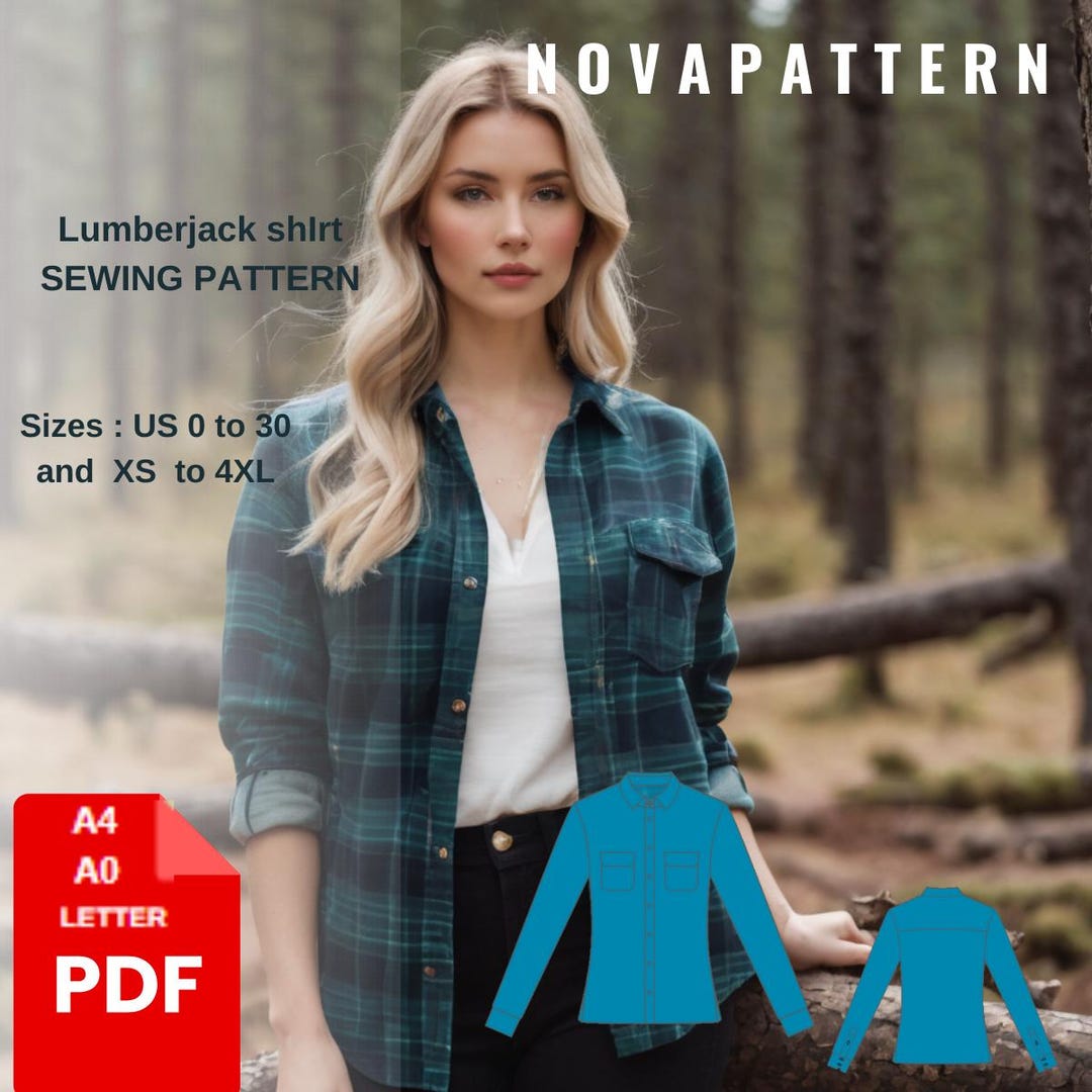 Lumberjack Shirt Sewing Pattern, Classic Button up Plaid Shirt PDF Pattern, Casual Flannel Top ...
