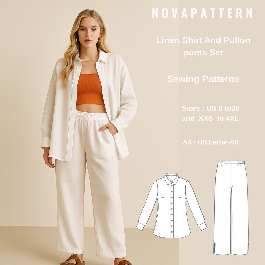 Linen Shirt and Pants Sewing Pattern: Loose Fit Summer Set (PDF Pattern ...