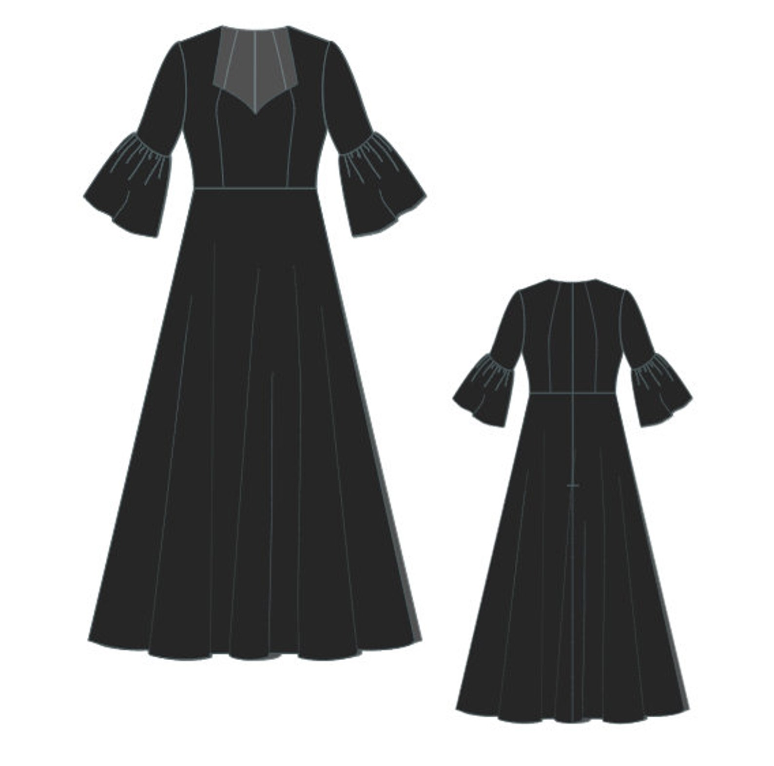 Gothic Dress Sewing Pattern | Lace Sleeve Black Gown | Dark Romantic ...