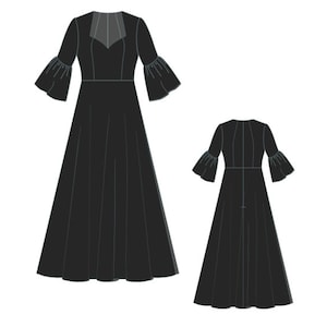 Gothic Dress Sewing Pattern | Lace Sleeve Black Gown | Dark Romantic ...