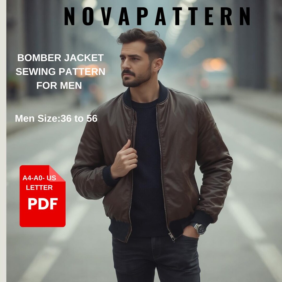 Men’s Bomber Jacket Sewing Pattern, Classic Zip up Jacket PDF Pattern ...