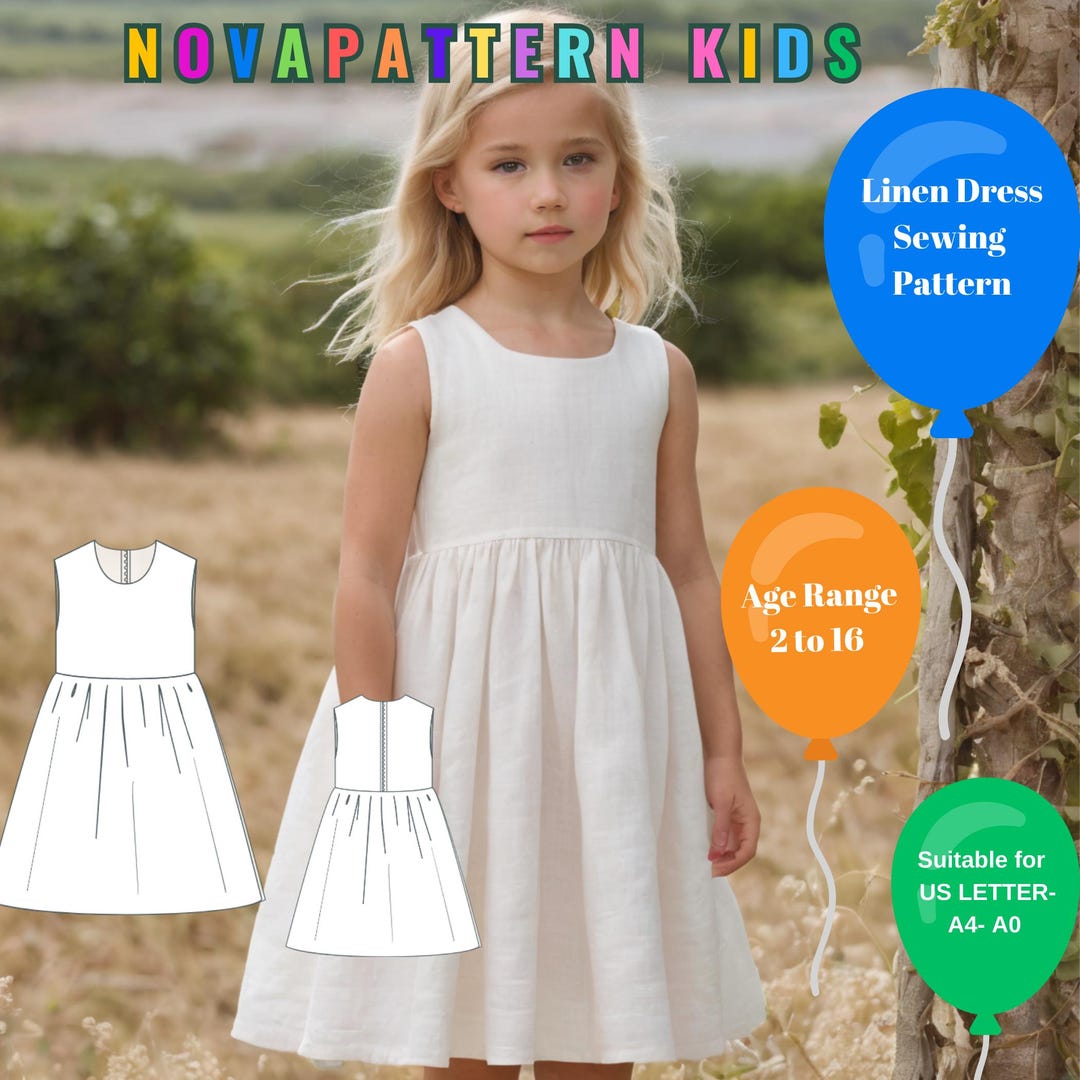 Kids Linen Dress Sewing Pattern | Sleeveless Summer Dress | Toddler and ...