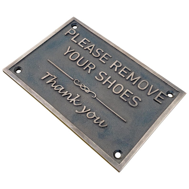Please Remove Your Shoes Bronze Signs – No Shoe Sign -handmade Brass ...