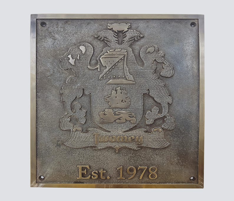 Custom Family Crest Bronze Plaque - Personalized Coat of Arm, Heraldic ...