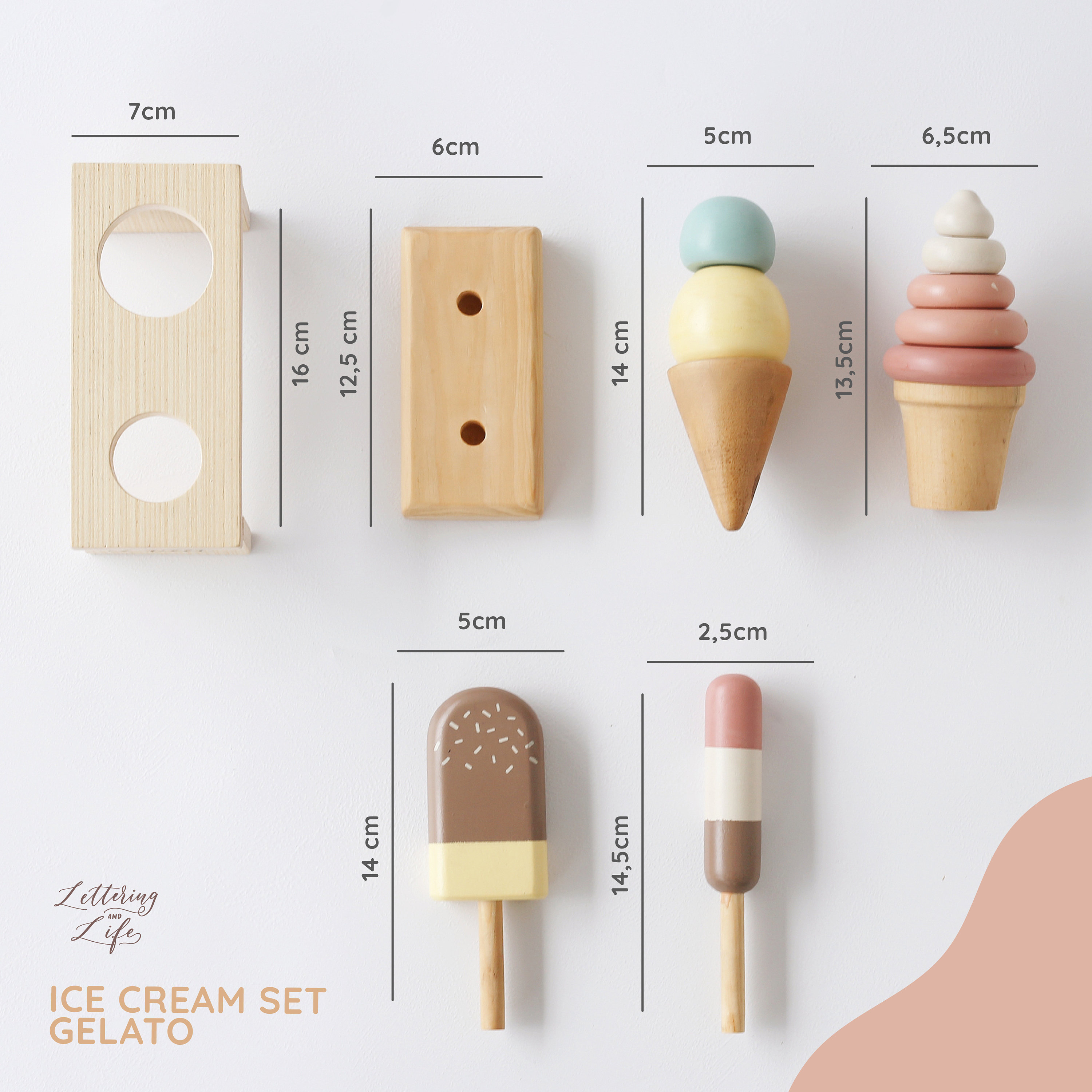 Gelato Flavors Ice Cream Set Kitchen Collections Wooden Stacking Toy ...