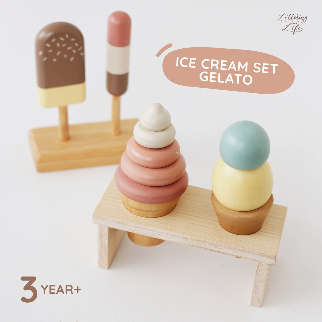 Gelato Flavors Ice Cream Set Kitchen Collections Wooden Stacking Toy ...