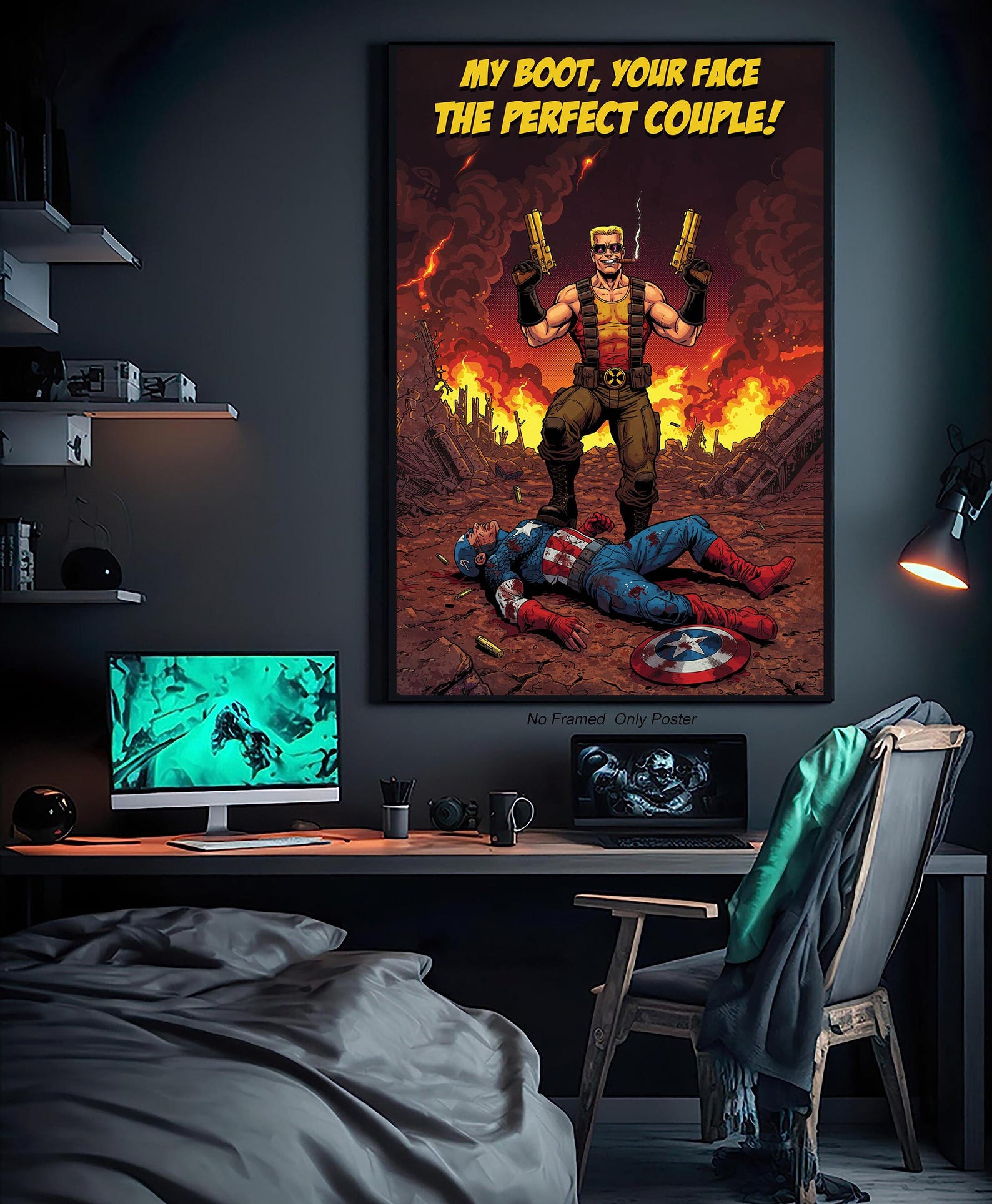 Duke Nukem Vs Captain America Digital Poster | What If Gaming Wall Art ...