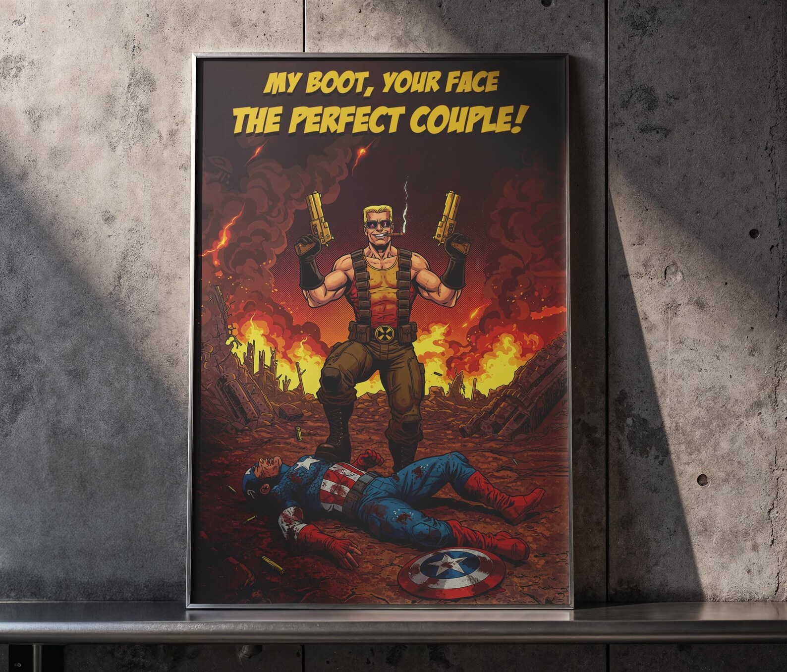 Duke Nukem Vs Captain America Digital Poster | What If Gaming Wall Art ...