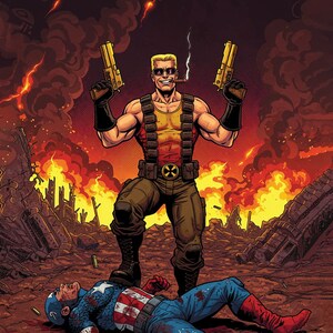 Duke Nukem Vs Captain America Digital Poster | What If Gaming Wall Art ...