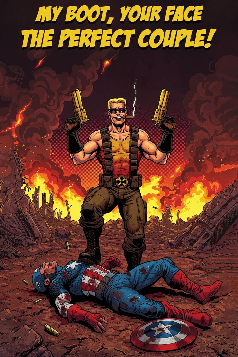 Duke Nukem Vs Captain America Digital Poster | What If Gaming Wall Art ...