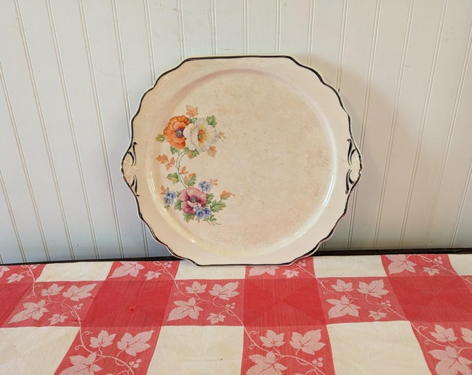 Vintage Harker Bakerite Hotoven Amy Cake Platter, Platinum Trim, Floral ...