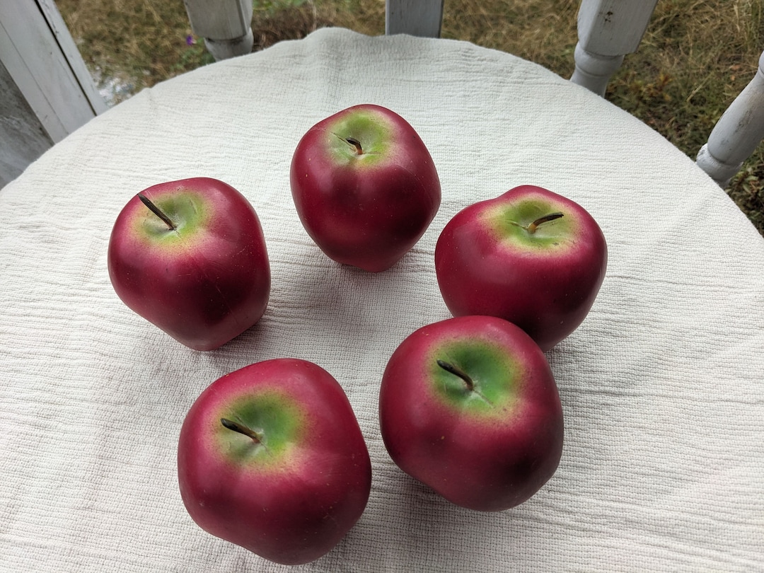 5 Vintage Red Rubber Faux Apples, Fake Apples, Fake Fruit, Farmhouse ...