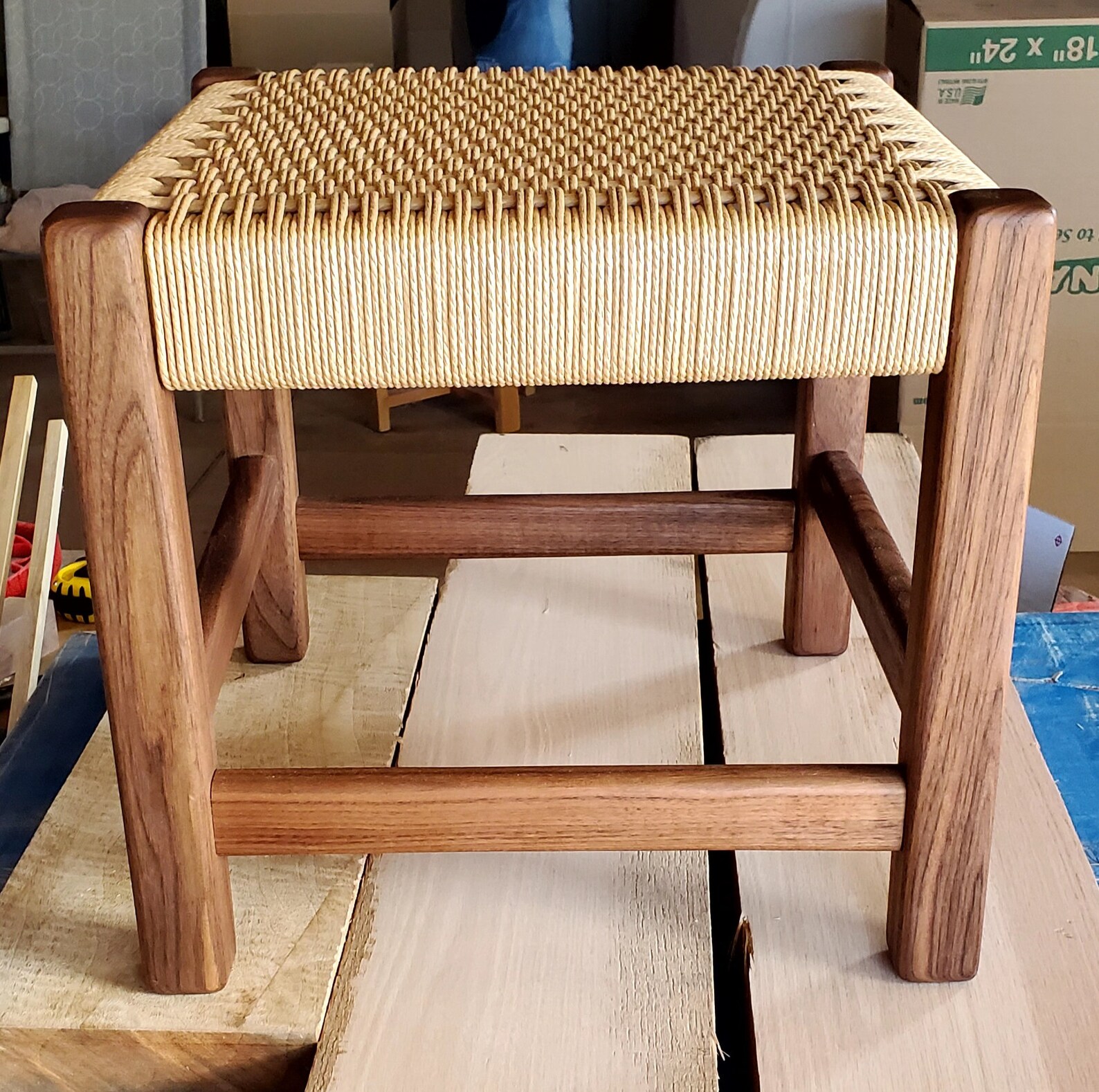 Walnut Foot-stool With a Hand-woven Danish Cord Seat - Etsy