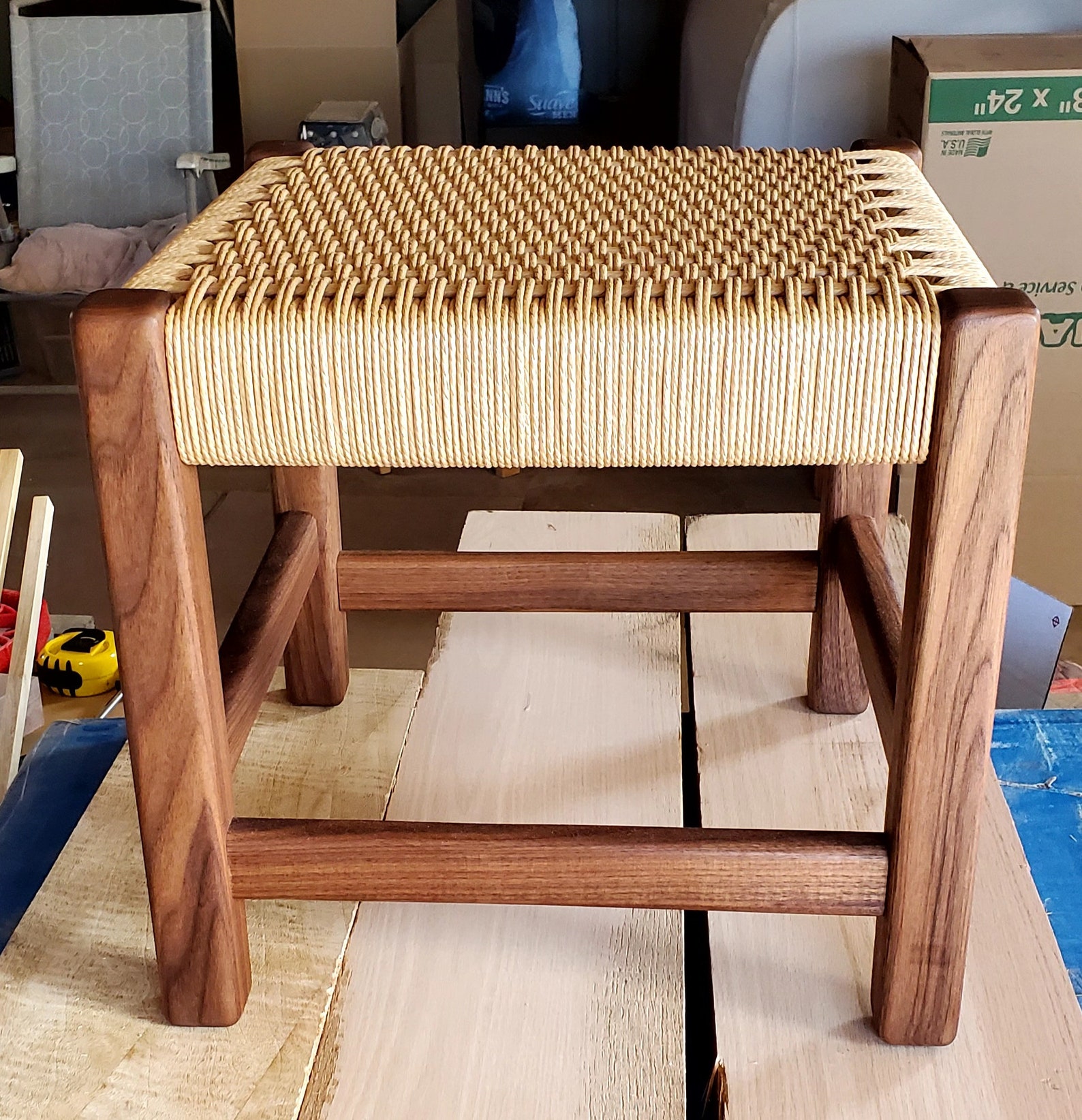 Walnut Foot-stool With a Hand-woven Danish Cord Seat - Etsy