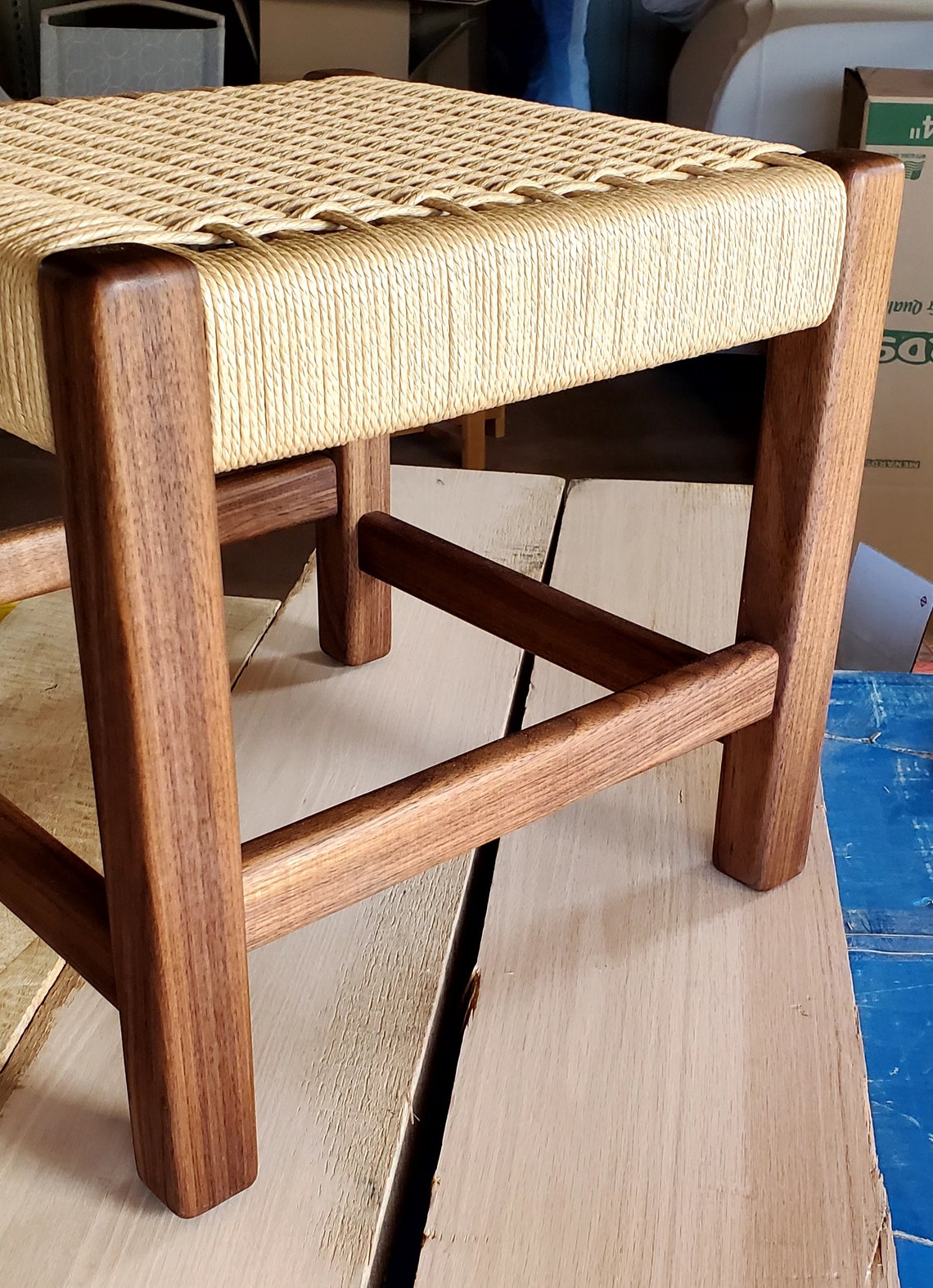 Walnut Foot-stool With a Hand-woven Danish Cord Seat - Etsy