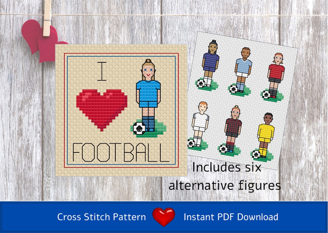 Cross Stitch Chart (PDF Download) I Love Football – With 7 Choices of ...