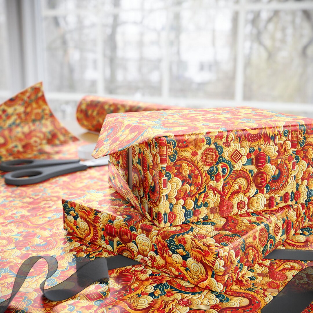 Traditional Chinese New Year Wrapping Paper - Good Luck Symbols - Etsy