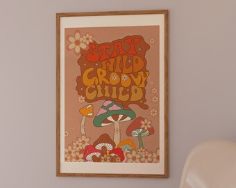 Groovy Vintage Prints Mushroom Art Print 70s Retro Gallery - Etsy