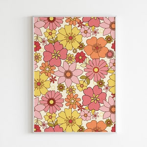 70s Floral Print,70s Flower Poster,70s Decor, 70s Floral Pattern Print ...