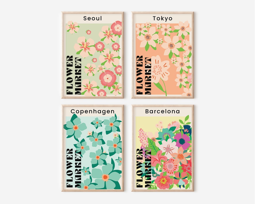 Flower Market Poster Set of 4,gallery Wall Set, Botanical Wall Art ...