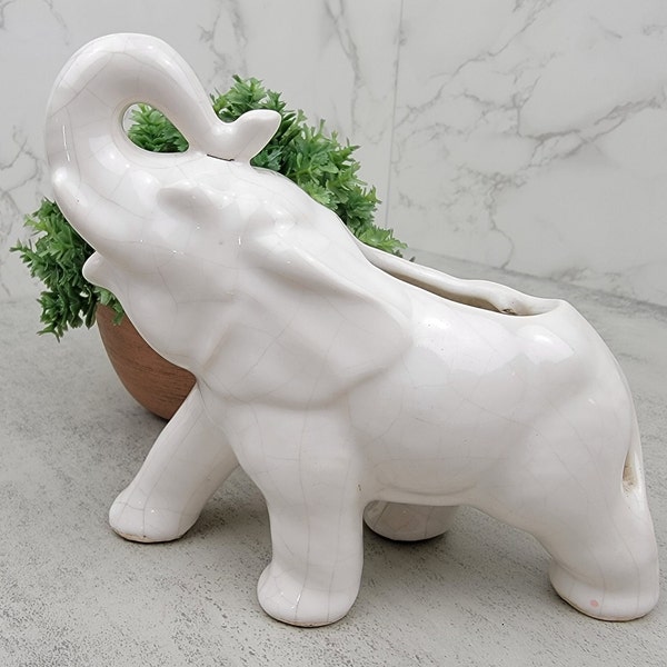 Vintage White Elephant Planter - Etsy