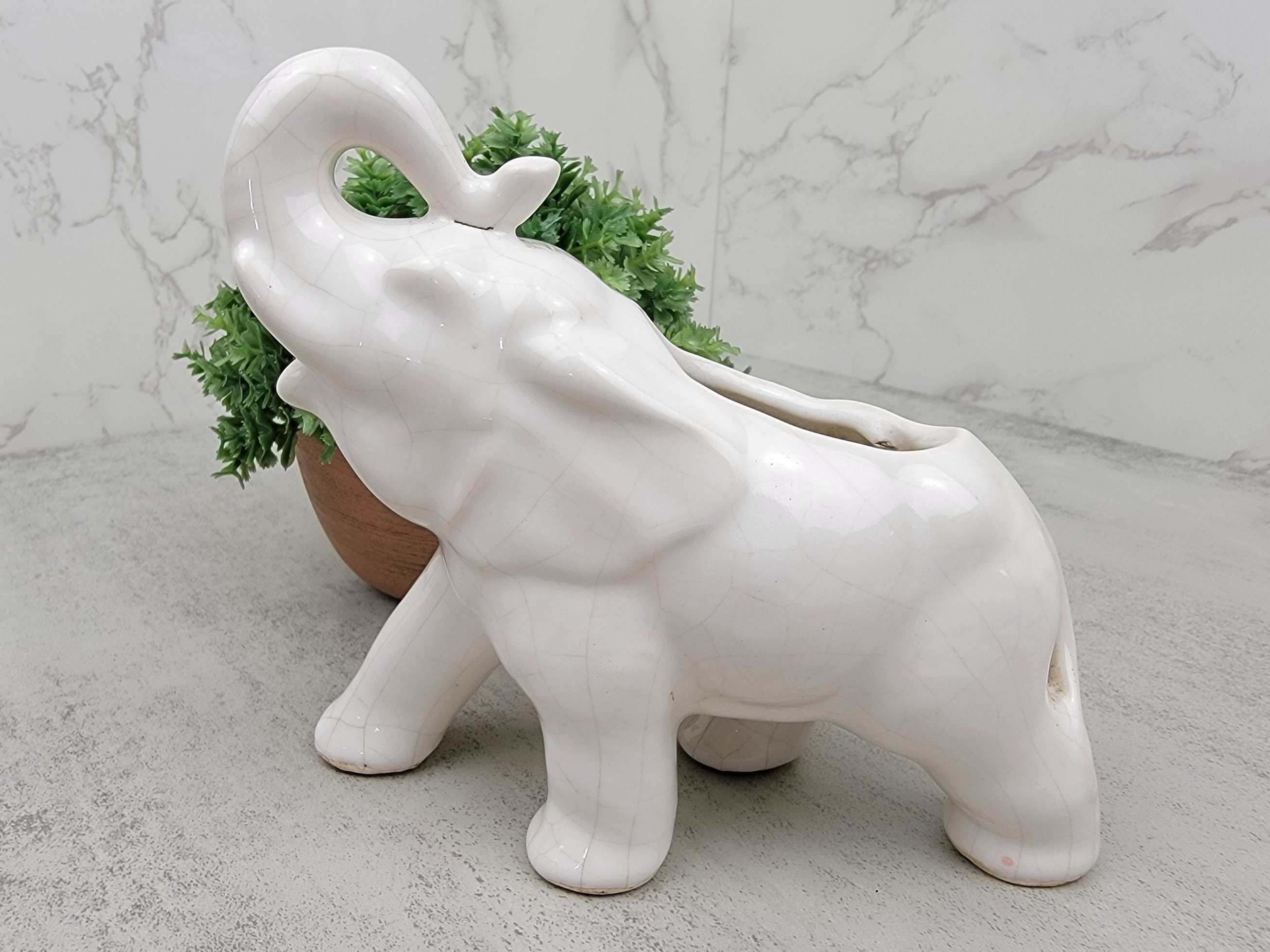 White Ceramic Elephant Planter Appu The Elephant Ceramic Planter