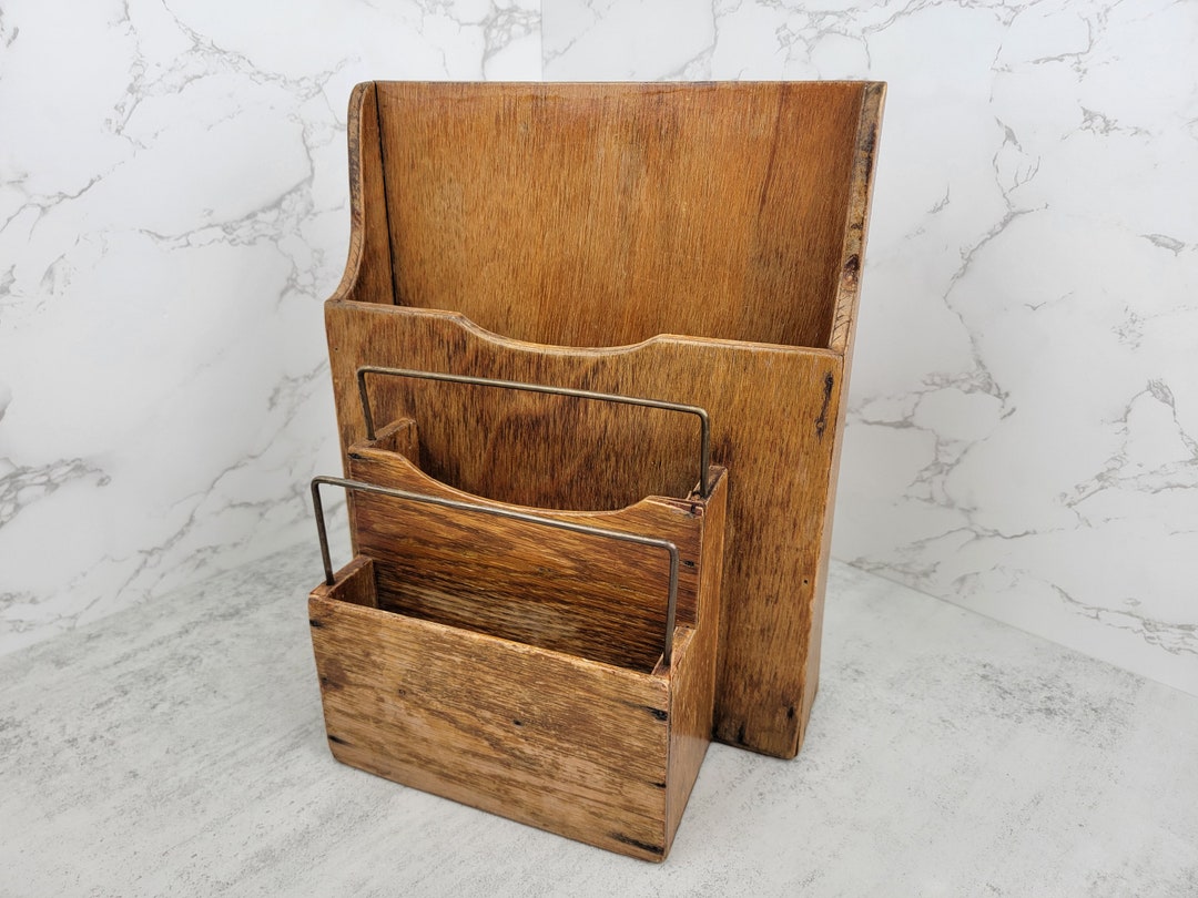 Vintage Wood Desk Organizer or Letter Holder | Rustic Handmade Wood ...