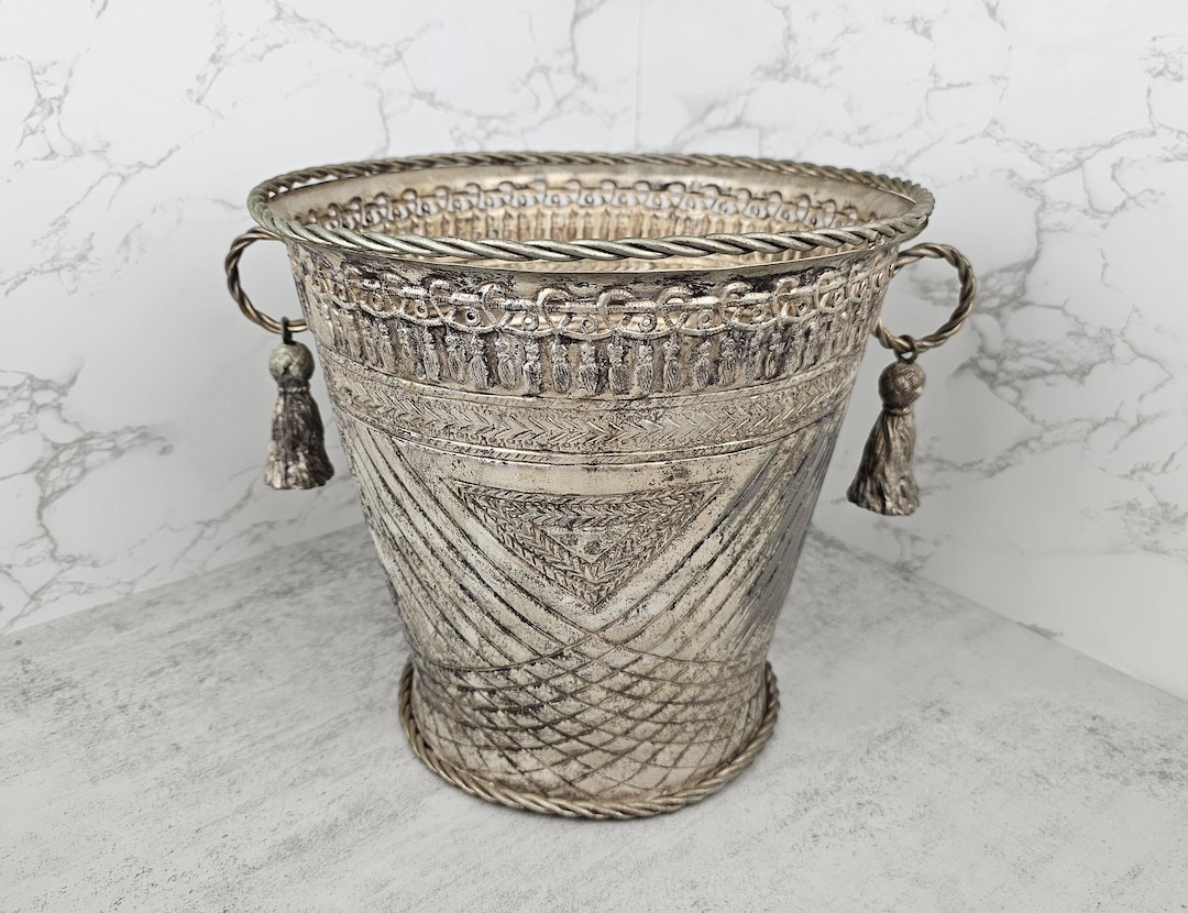 Vintage Moroccan Silver Hammam Hammered Reticulated Bucket | Vintage ...