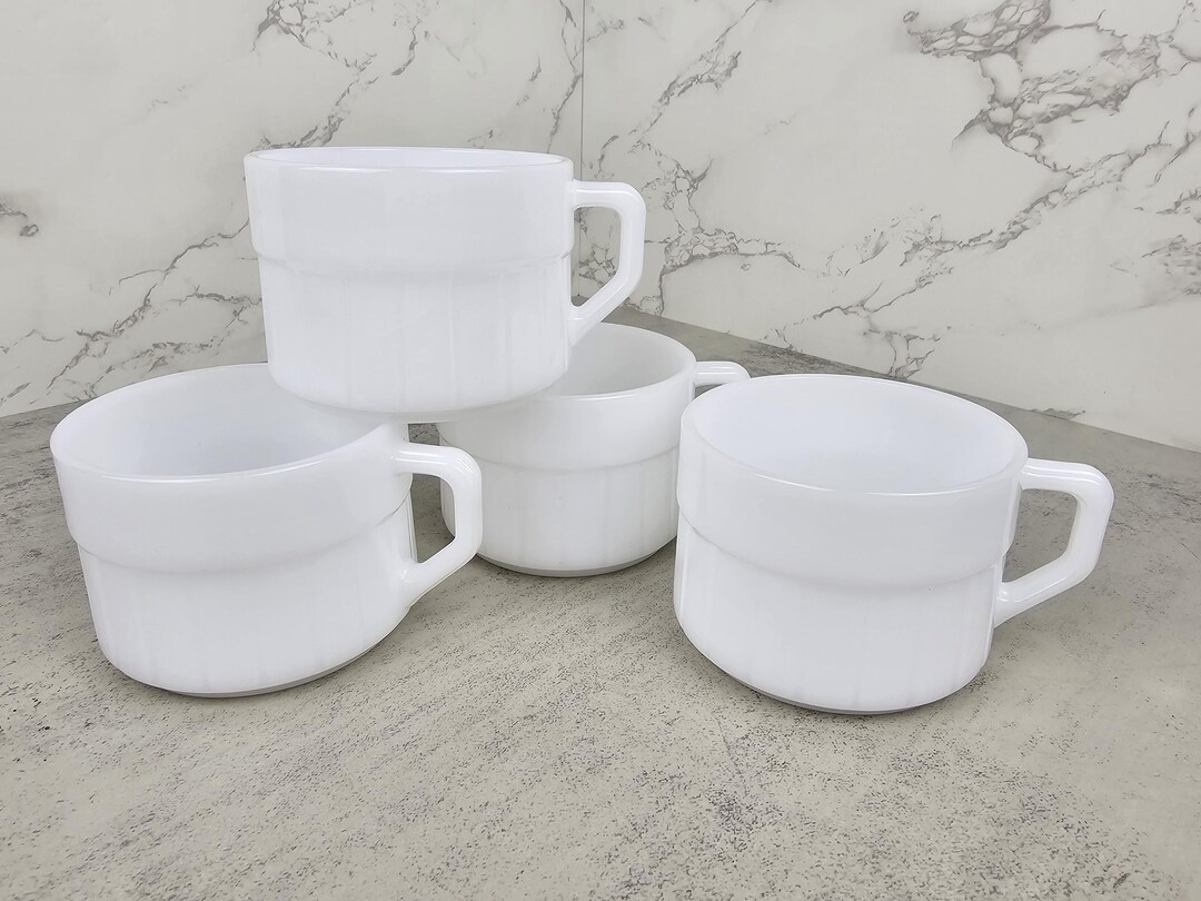 Vintage Federal Glass Barrel Mugs (set of Four) | Vintage Milk Glass ...